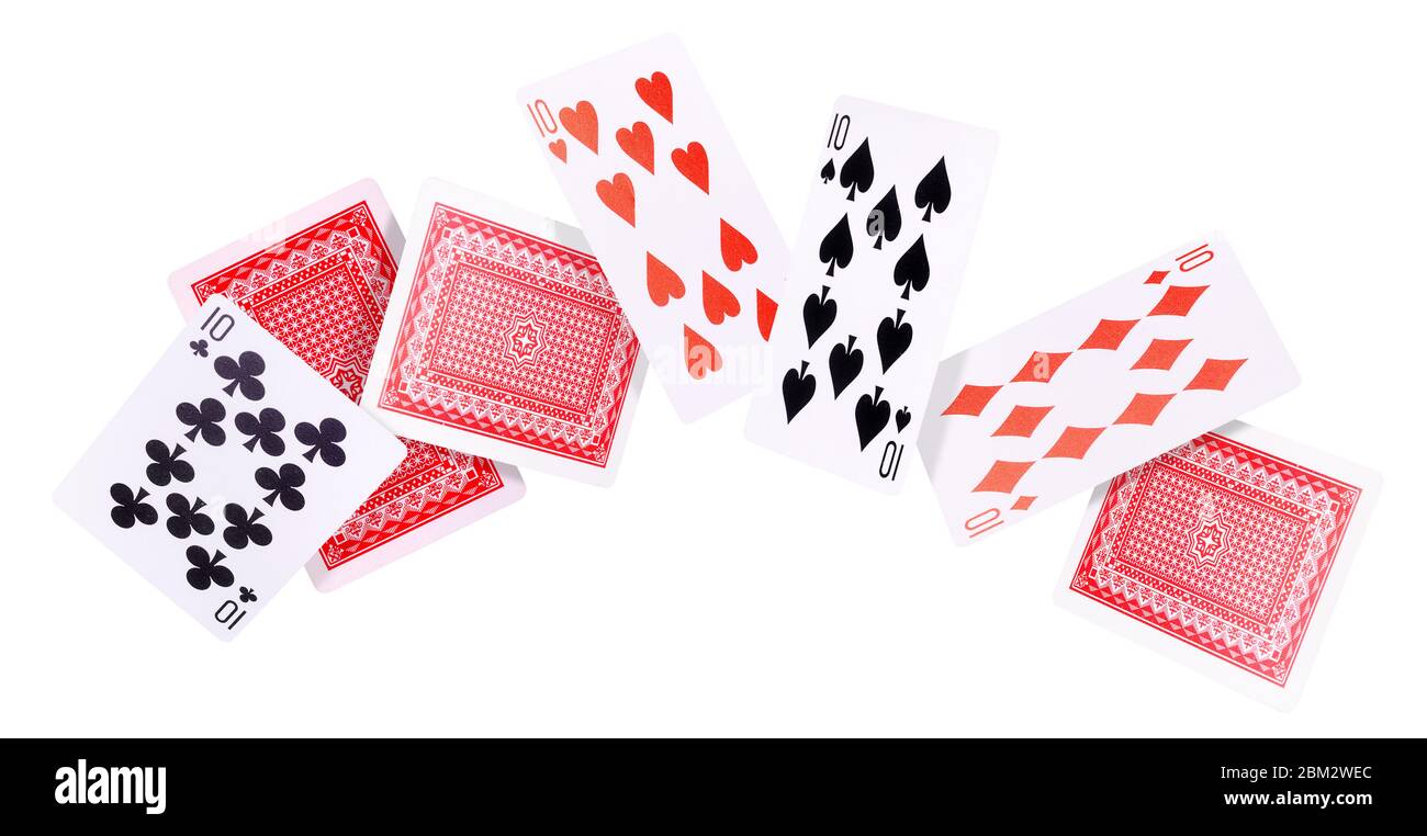 Flying playing cards for poker game on white background Stock Photo - Alamy