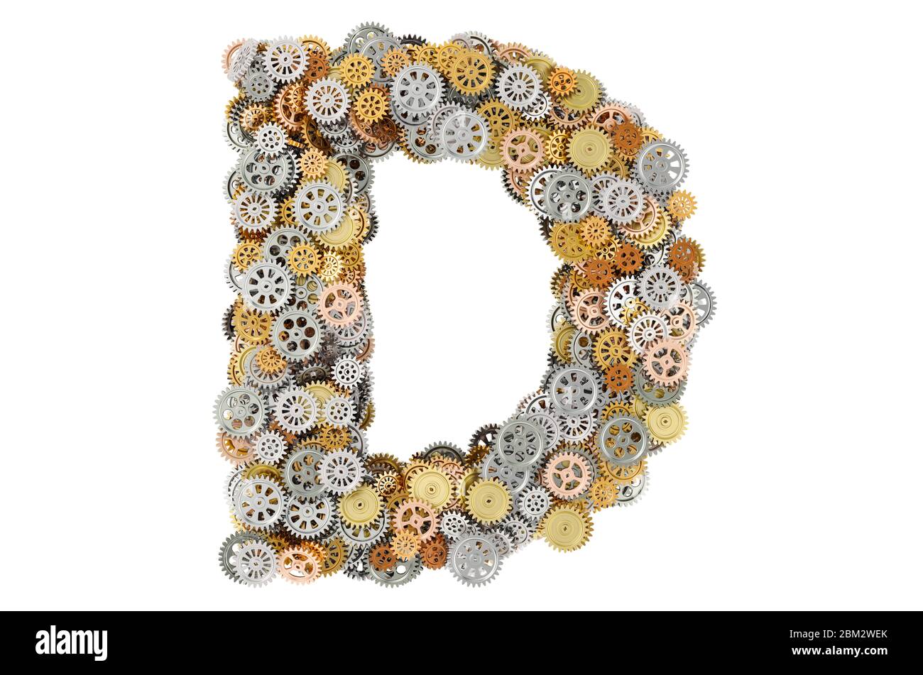 Letter D from cogwheels, 3D rendering isolated on white background ...