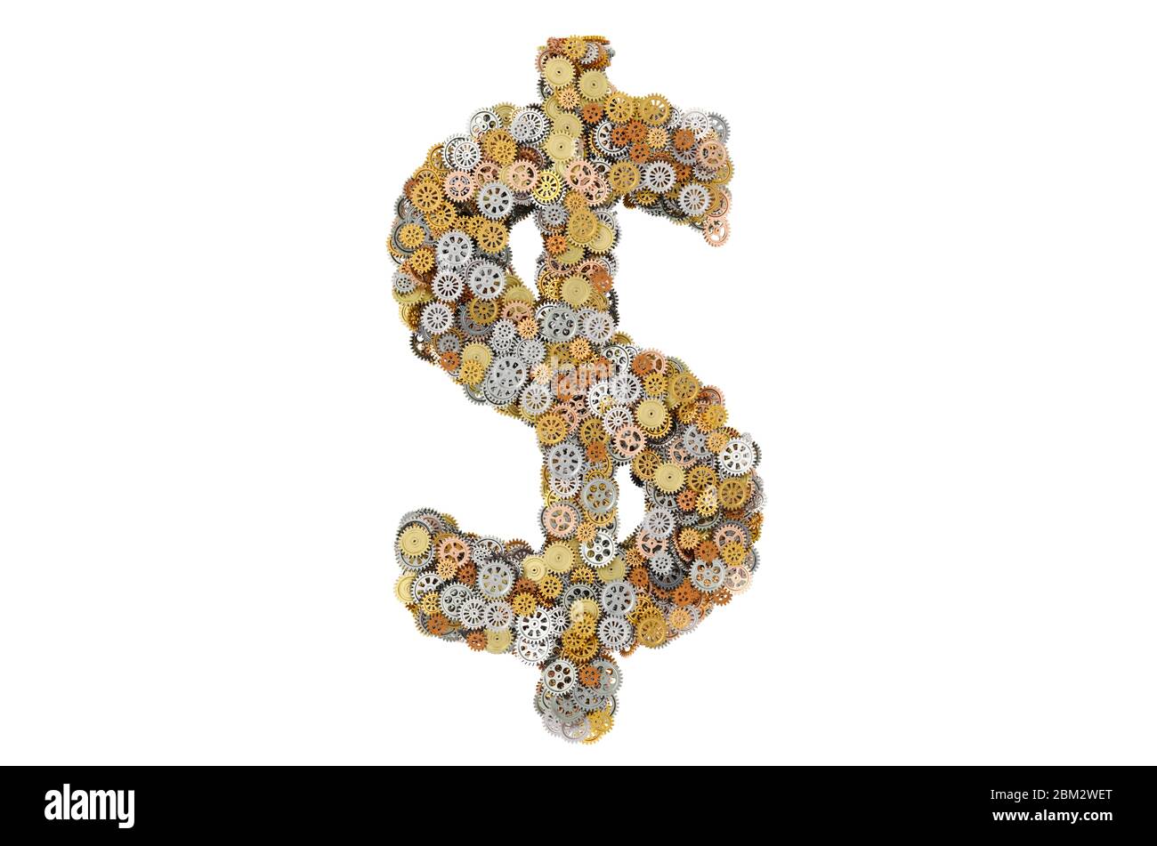 Dollar symbol from cogwheels, 3D rendering isolated on white background ...