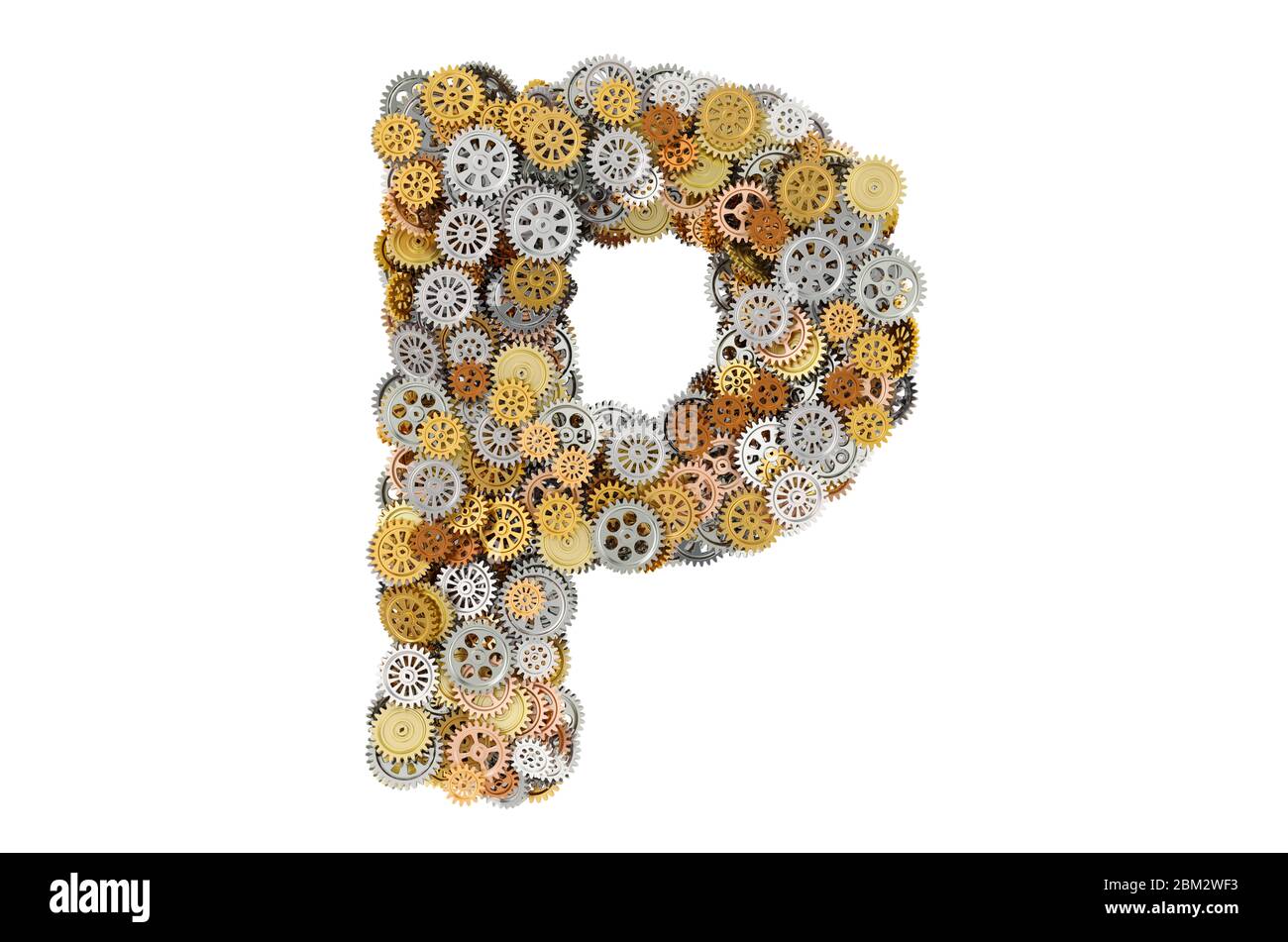 Letter P from cogwheels, 3D rendering isolated on white background ...