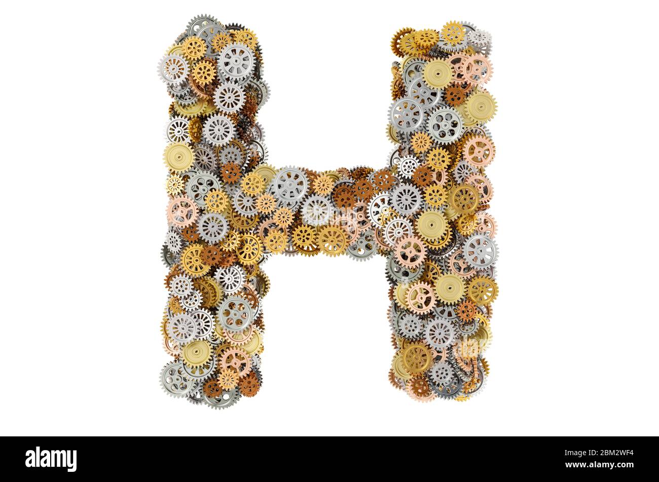 Letter H from cogwheels, 3D rendering isolated on white background ...
