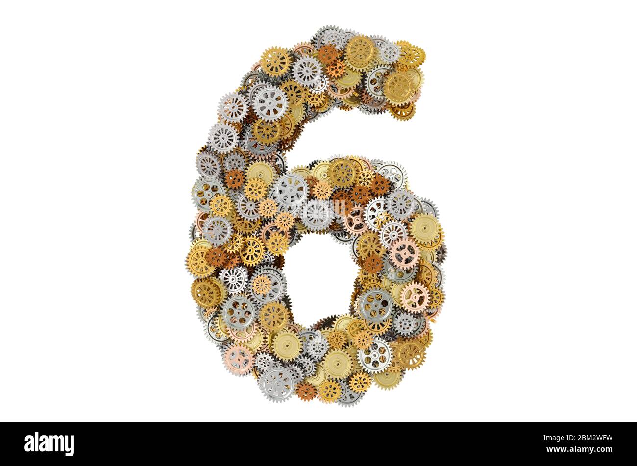 Number 6 from gearwheels, 3D rendering isolated on white background ...