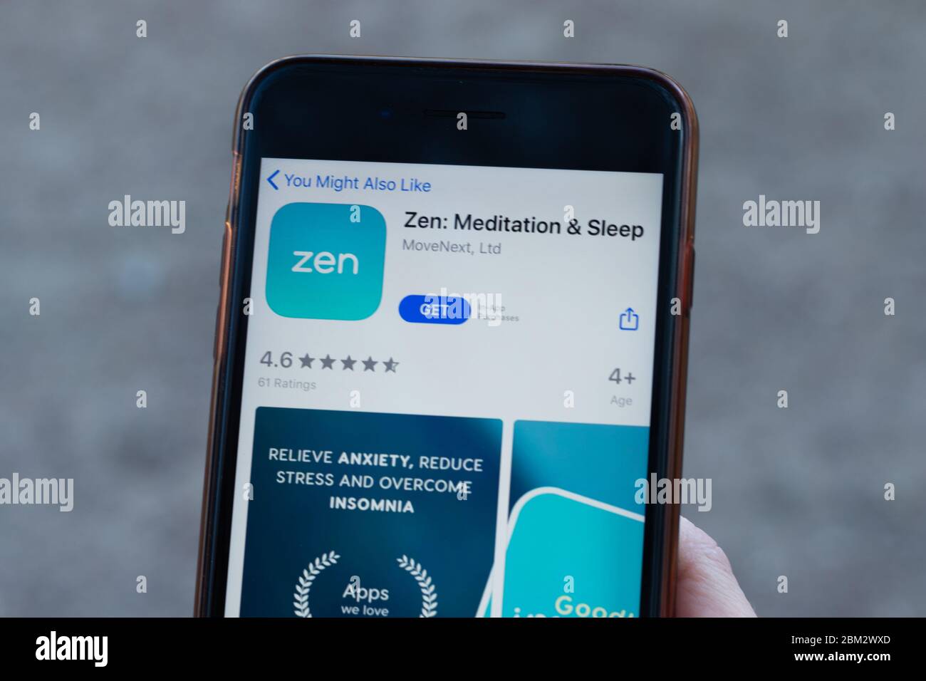 New York, USA - 1 May 2020: Zen app logo close-up on phone screen ...