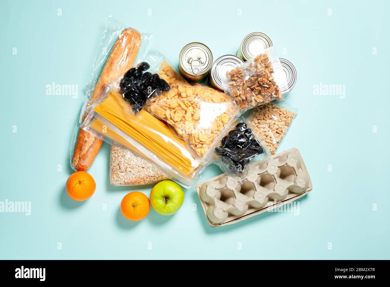 Set of food products. Food supplies.. Donation, coronavirus and ...