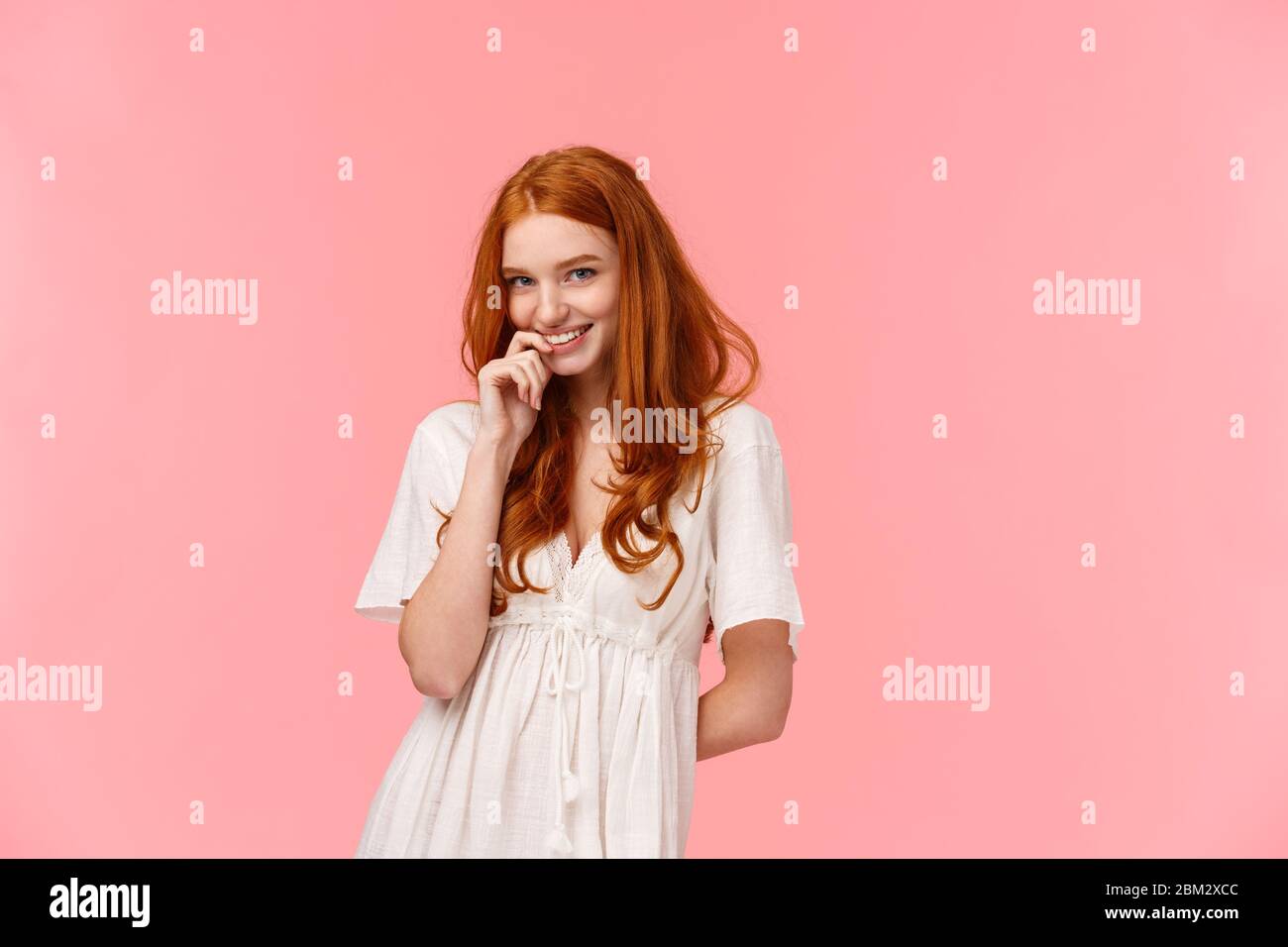 Romance, relationship and tenderness concept. Beautiful tender redhead ...