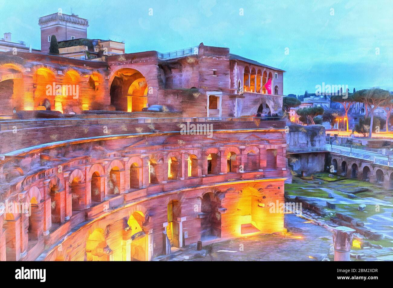 Night cityscape of ancient Rome colorful painting looks like picture ...