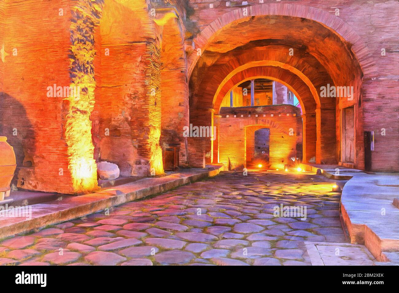 Night cityscape of ancient Rome colorful painting looks like picture ...