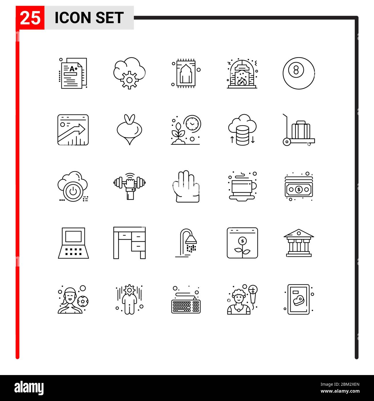 Set of 25 Modern UI Icons Symbols Signs for ball, fire, praying, fire ...