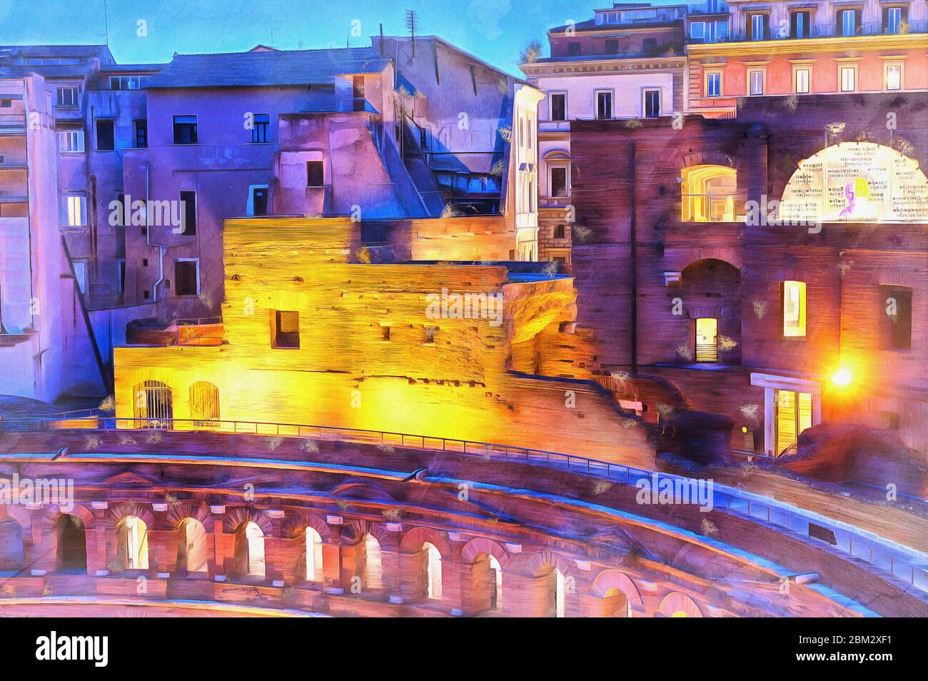 Night cityscape of ancient Rome colorful painting looks like picture ...