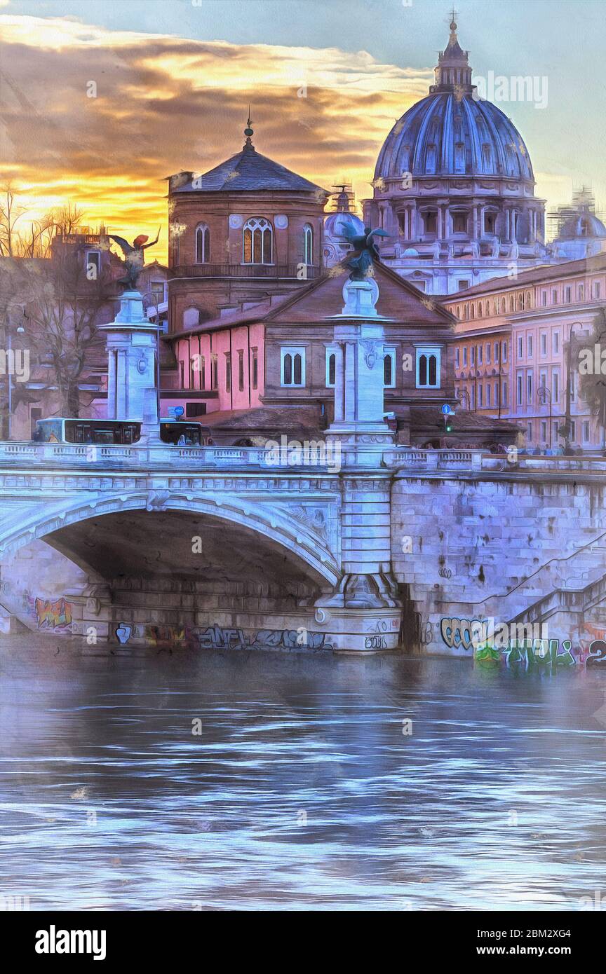 Beautiful cityscape of ancient Rome colorful painting looks like ...