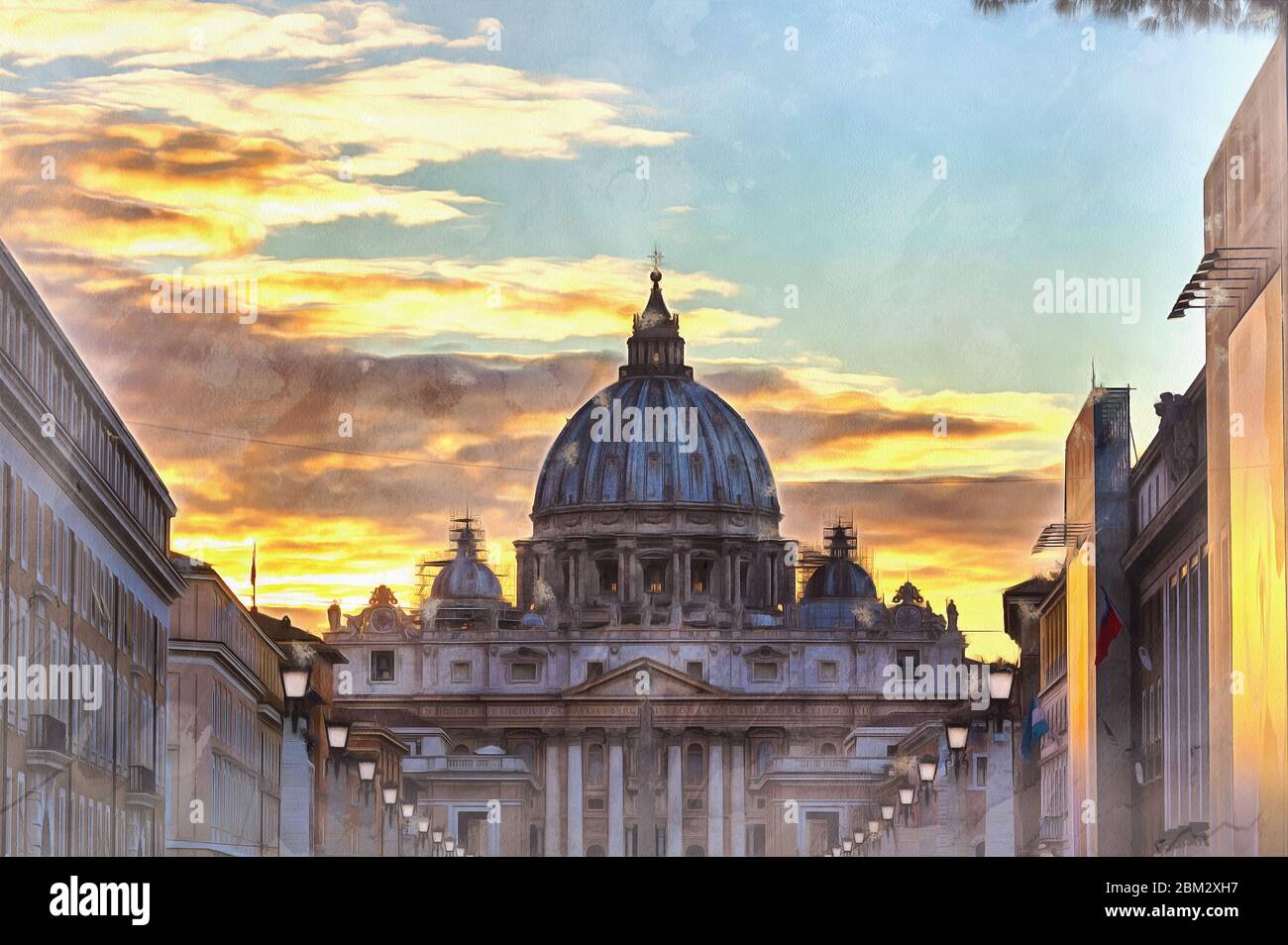 Beautiful view on Papal Basilica of St. Peter in the Vatican colorful ...