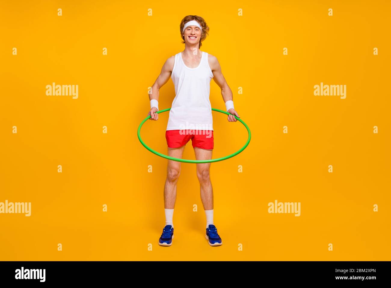 Full length body size view of nice funky slim thin cheerful cheery glad ...