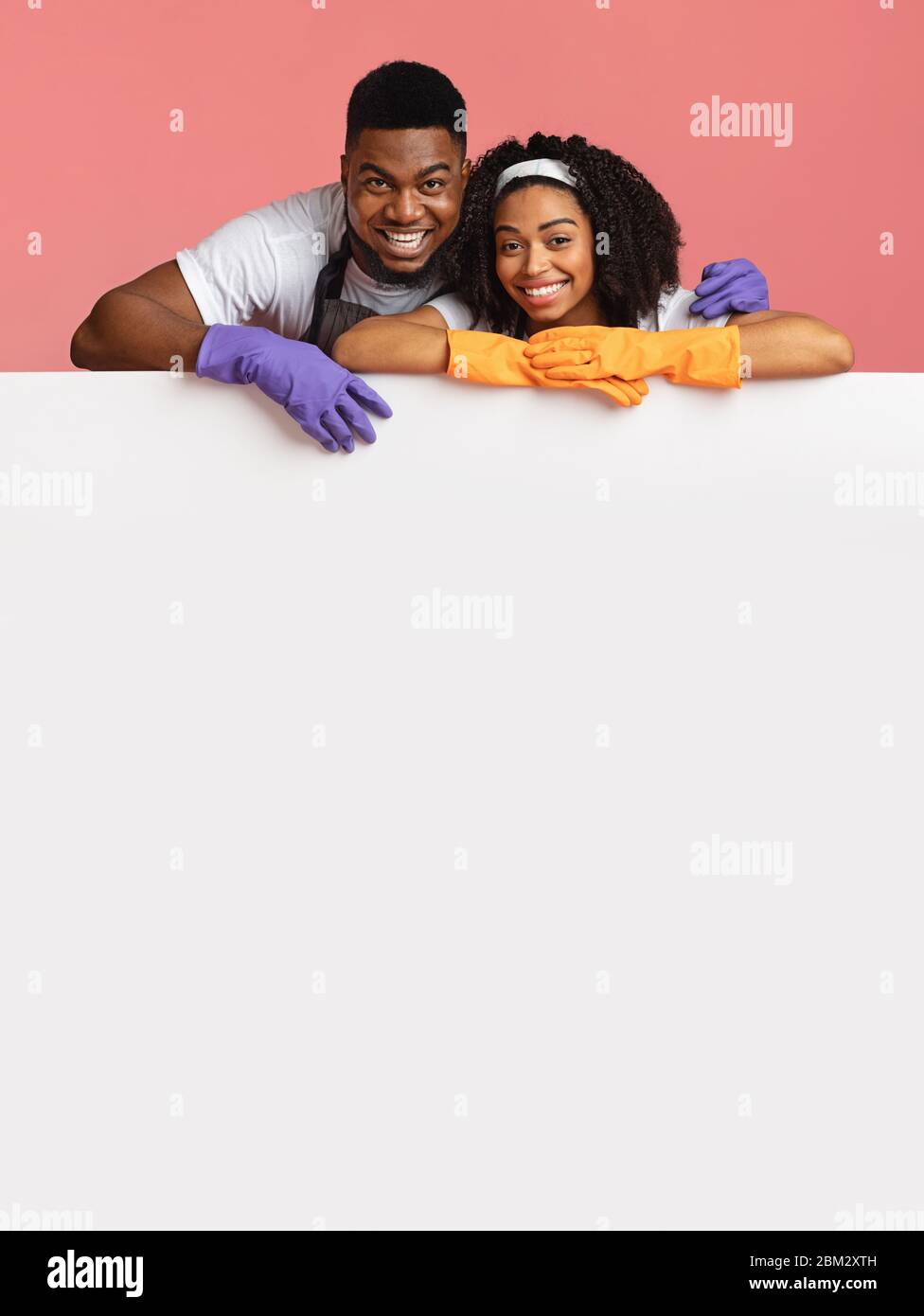 Cleaning Chores List. Couple Of Professional Cleaners Leaning At White ...