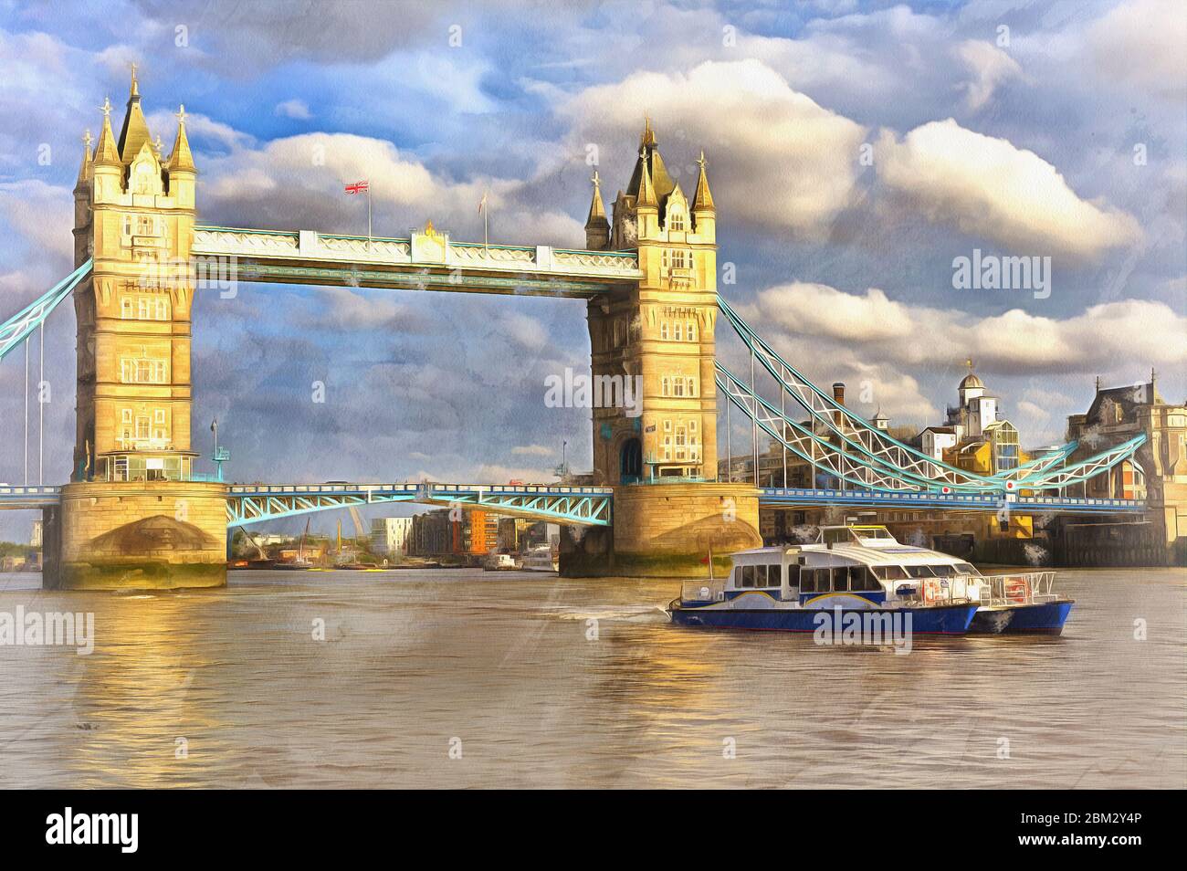 Tower Bridge colorful painting looks like picture, London, England, UK ...