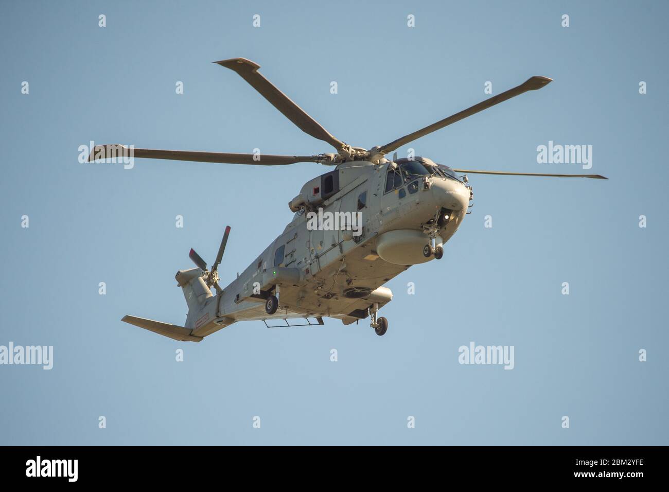 Close up of royal navy merlin helicopter flying above hi-res stock ...