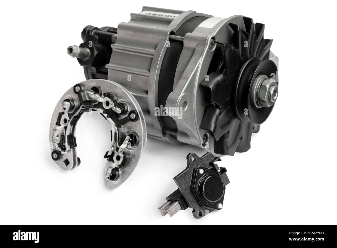 car generator and its parts and shadow from them on a white background ...