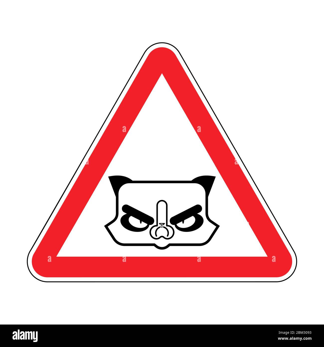 Attention Grumpy Cat. Caution Angry pet. Red triangle road sign Stock ...