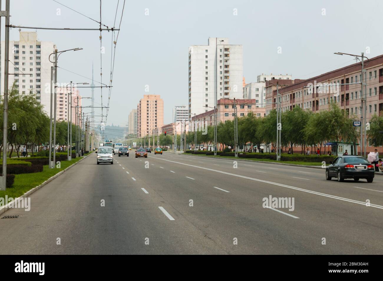 Pyongyang, North Korea - July 29, 2014: Moranbong Street in Pyongyang ...