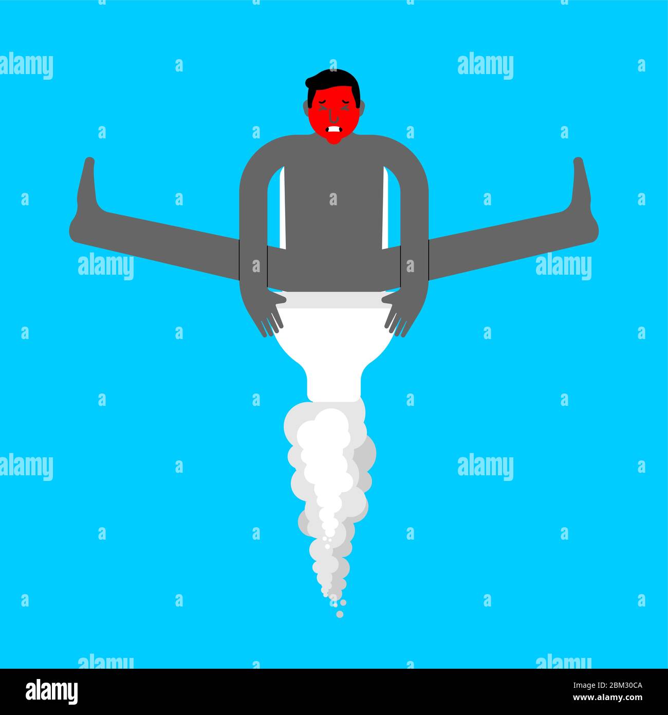 Big farting. Guy farting Flying on toilet. flatulence vector ...
