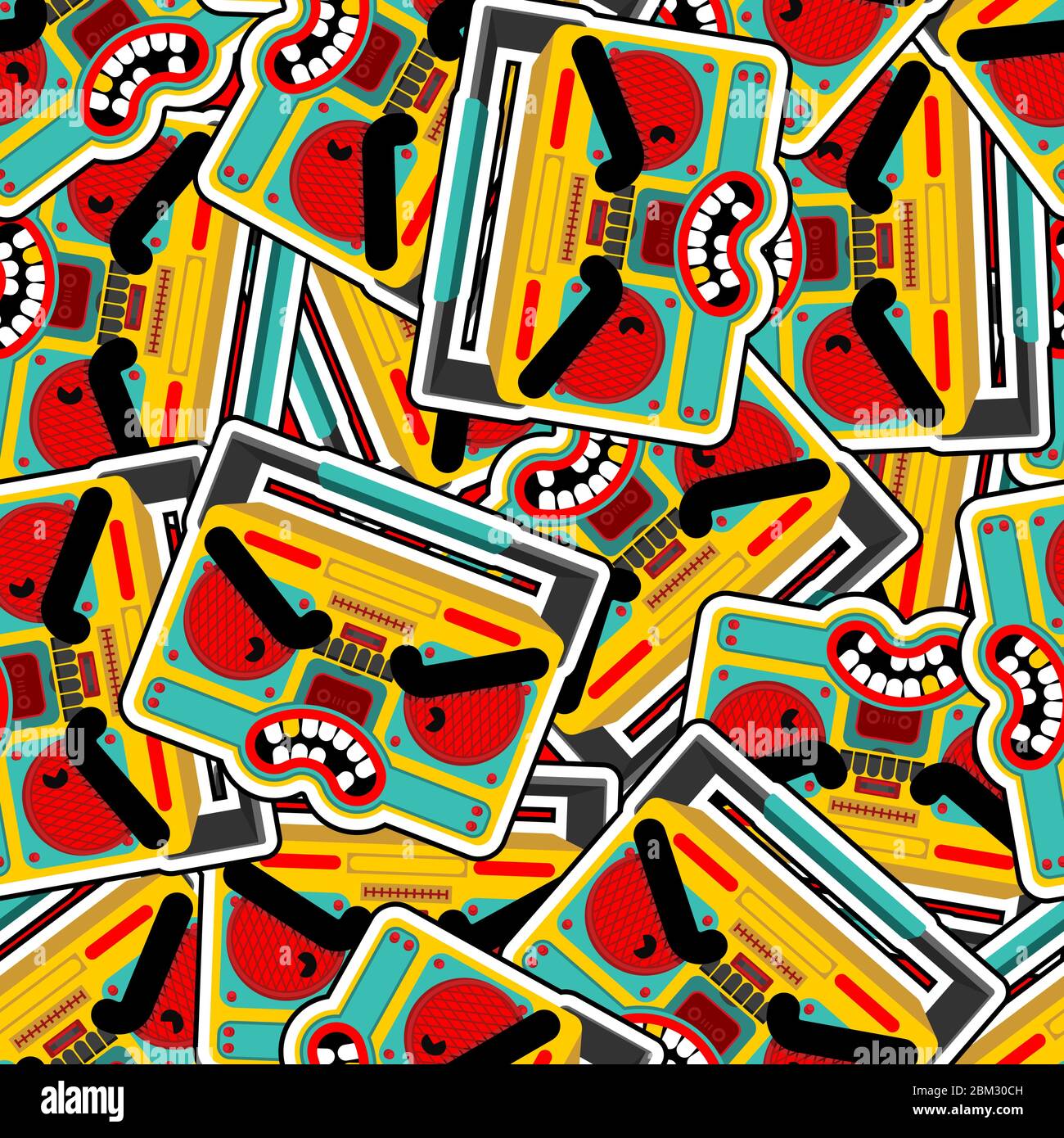 Angry Boombox pattern seamless. Grumpy Audio tape recorder background ...