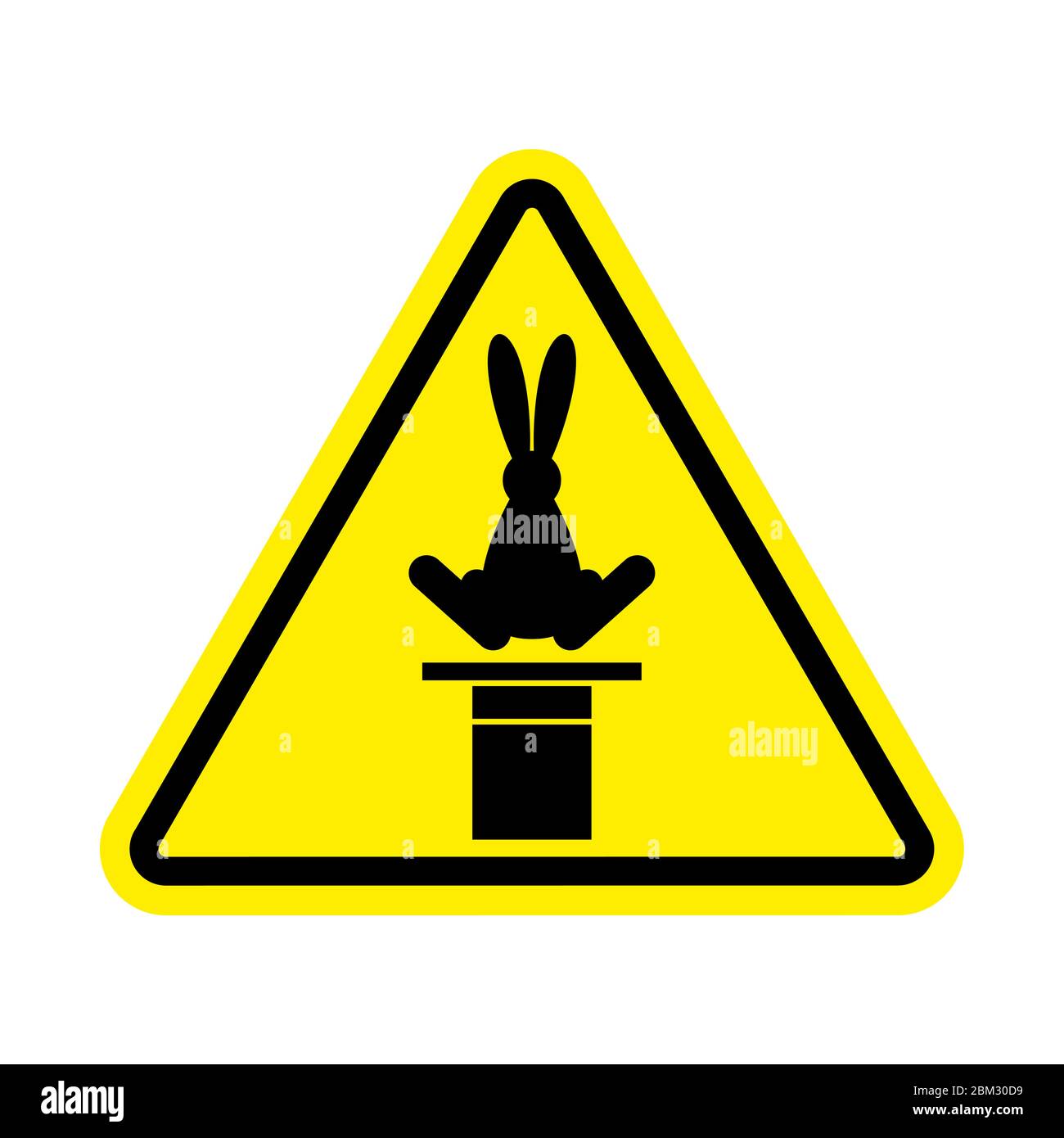 Attention Magic trick. Caution Magician Hat and hare. Yellow triangle ...