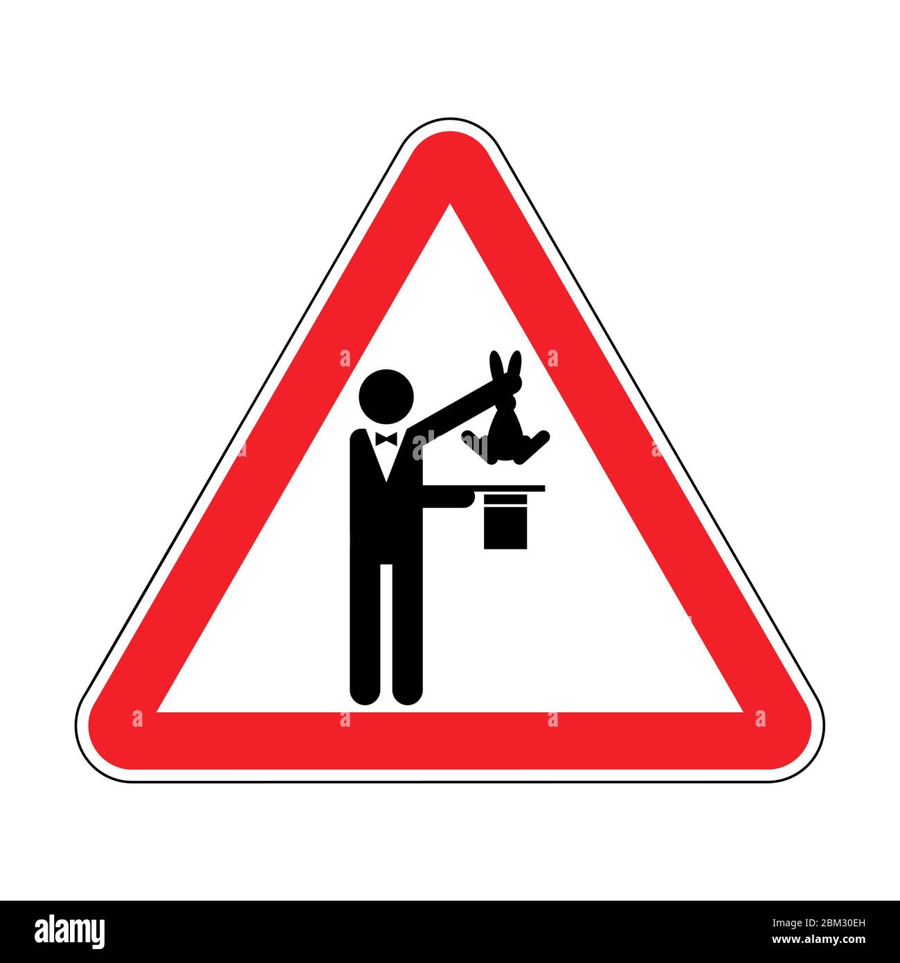 Attention Magic trick. Caution Magician Hat and hare. Red triangle road ...