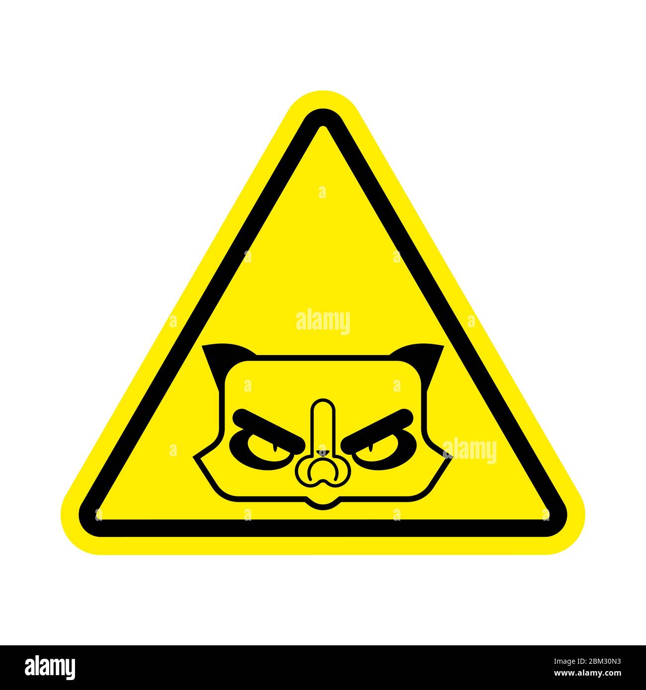 Attention Grumpy Cat. Caution Angry pet. Yellow triangle road sign ...