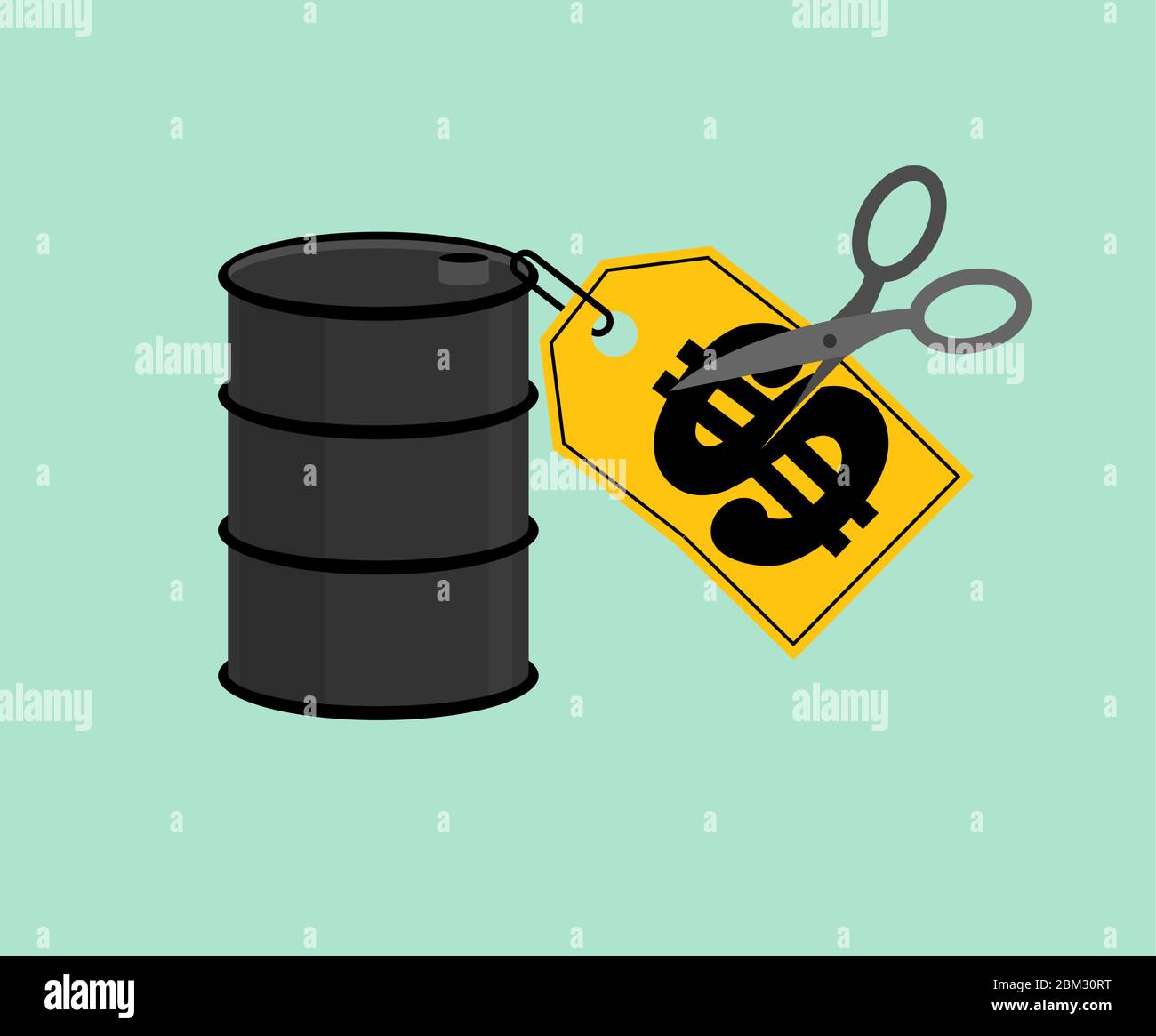 Barrel oil Price tag and scissors. Oil price decline. Cutting prices ...