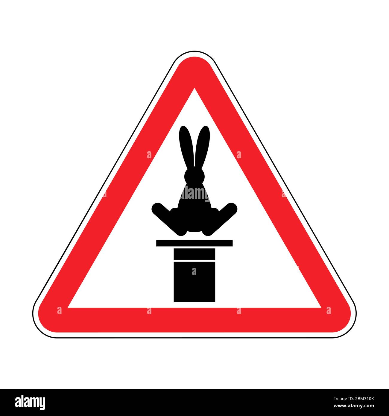 Attention Magic trick. Caution Magician Hat and hare. Red triangle road ...