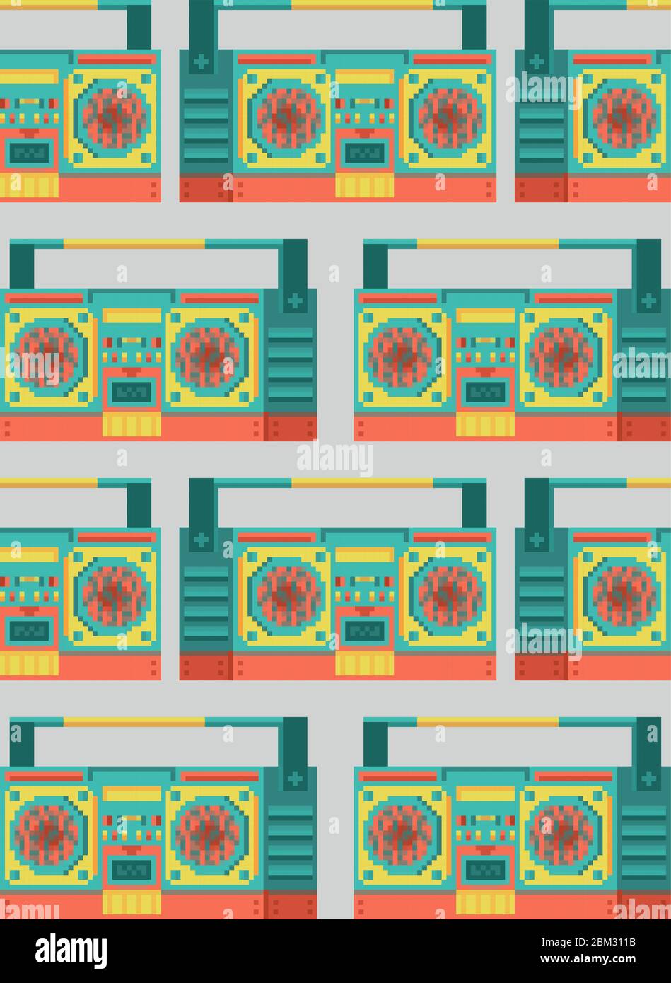 Audio tape recorder pixel art pattern seamless. Boombox 8 bit ...
