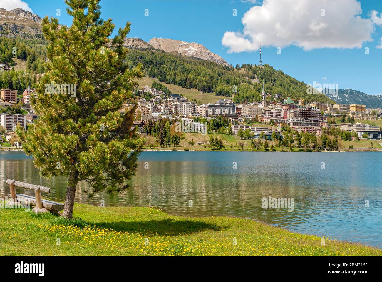 St.Moritz and Lake St.Moritz in Springtime, Upper Engadin, Switzerland ...
