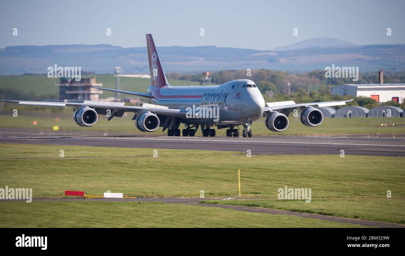 Prestwick, UK. 6th May, 2020. Pictured: A Cargolux Boeing 747-800 ...