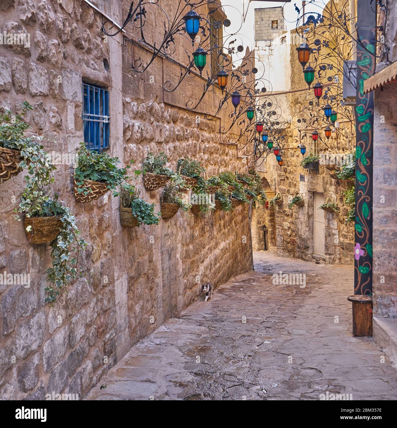 Narrow streets of Mardin and old traditional stone houses. Taken in ...