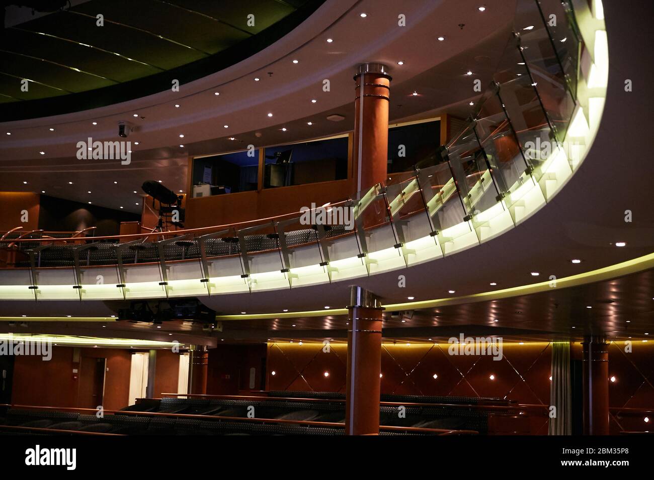 An extravagant and colorful theater stands empty on a luxury cruise ...