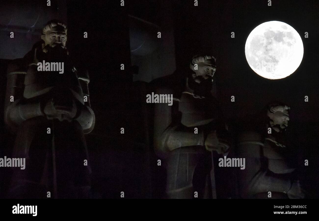 Leipzig, Germany. 06th May, 2020. The full moon can be seen next to the ...