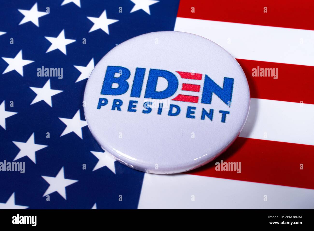 London, UK - May 5th 2020: Joe Biden 2020 pin badge portraying his ...