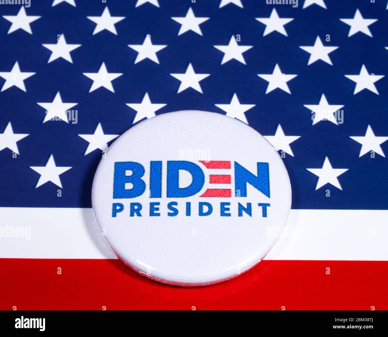 London, UK - May 5th 2020: Joe Biden 2020 pin badge portraying his ...