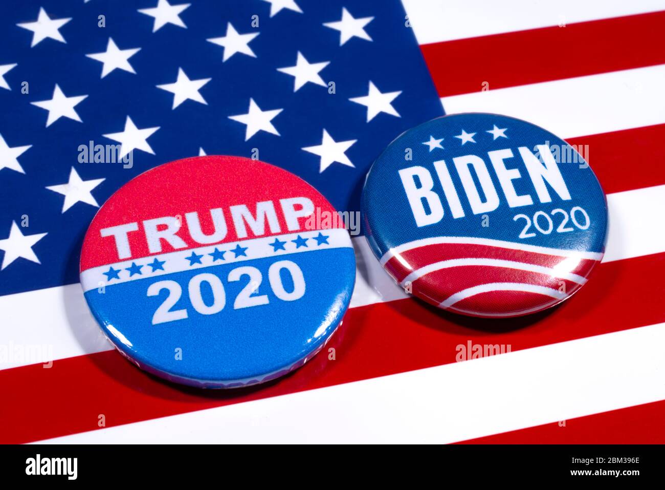 London, UK - May 5th 2020: Donald Trump and Joe Biden pin badges ...