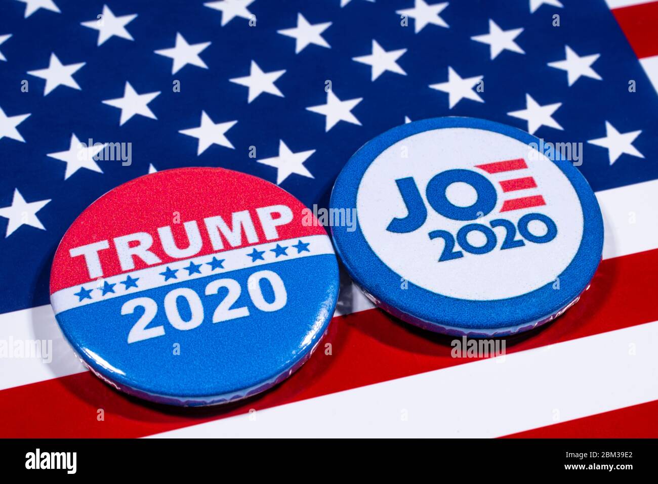 London, UK - May 5th 2020: Donald Trump and Joe Biden pin badges ...