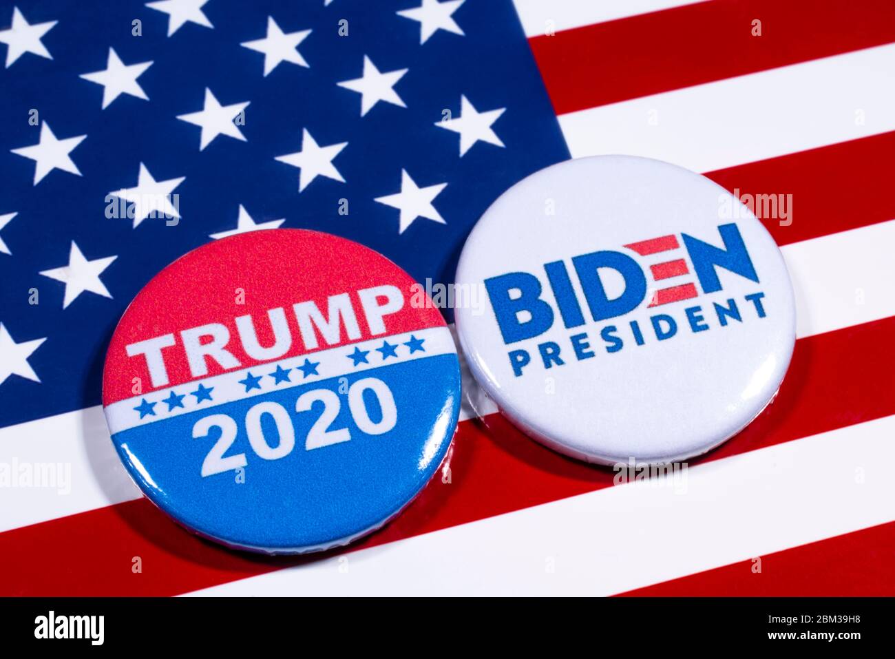 London, UK - May 5th 2020: Donald Trump and Joe Biden pin badges ...