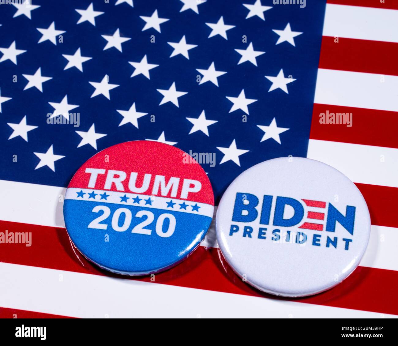 London, UK - May 5th 2020: Donald Trump and Joe Biden pin badges ...