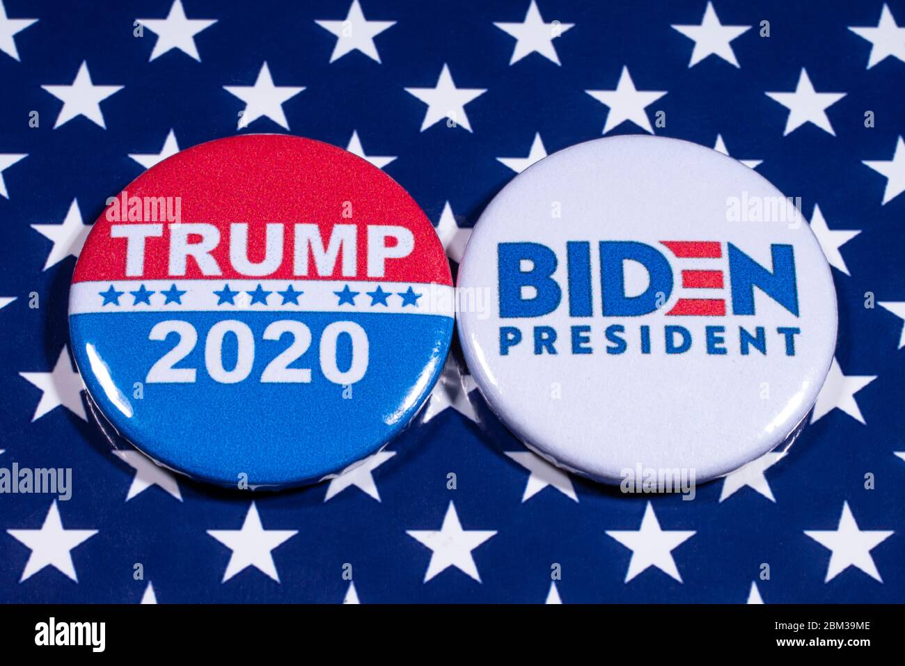 London, UK - May 5th 2020: Donald Trump and Joe Biden pin badges ...