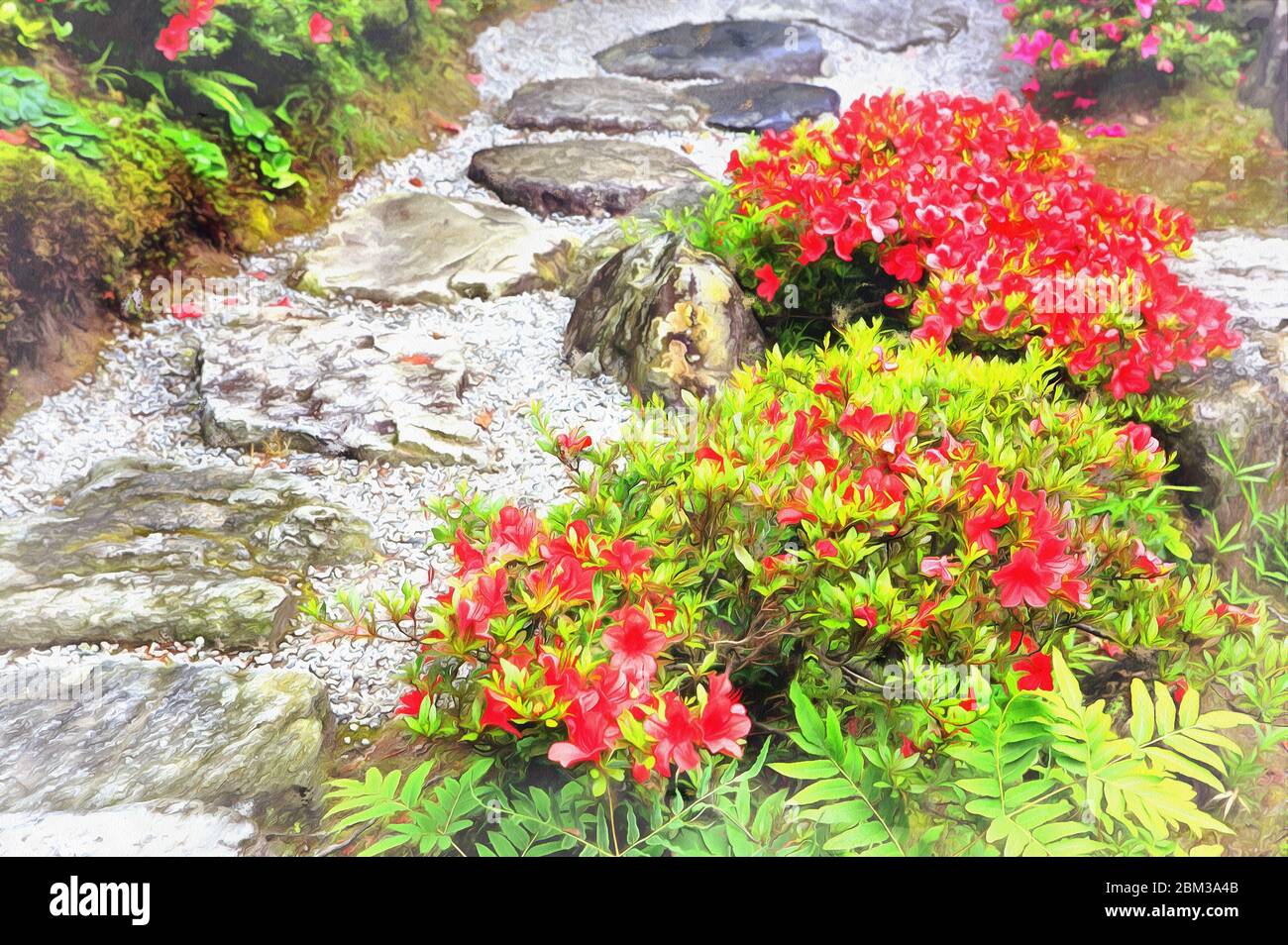 Stone path with flowers colorful painting looks like picture Stock ...