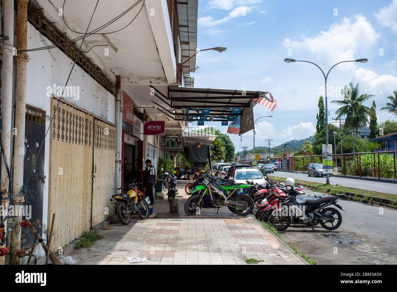 Tuaran, Malaysia, 6 May 2020 - One of the bike shop at Tuaran town ...