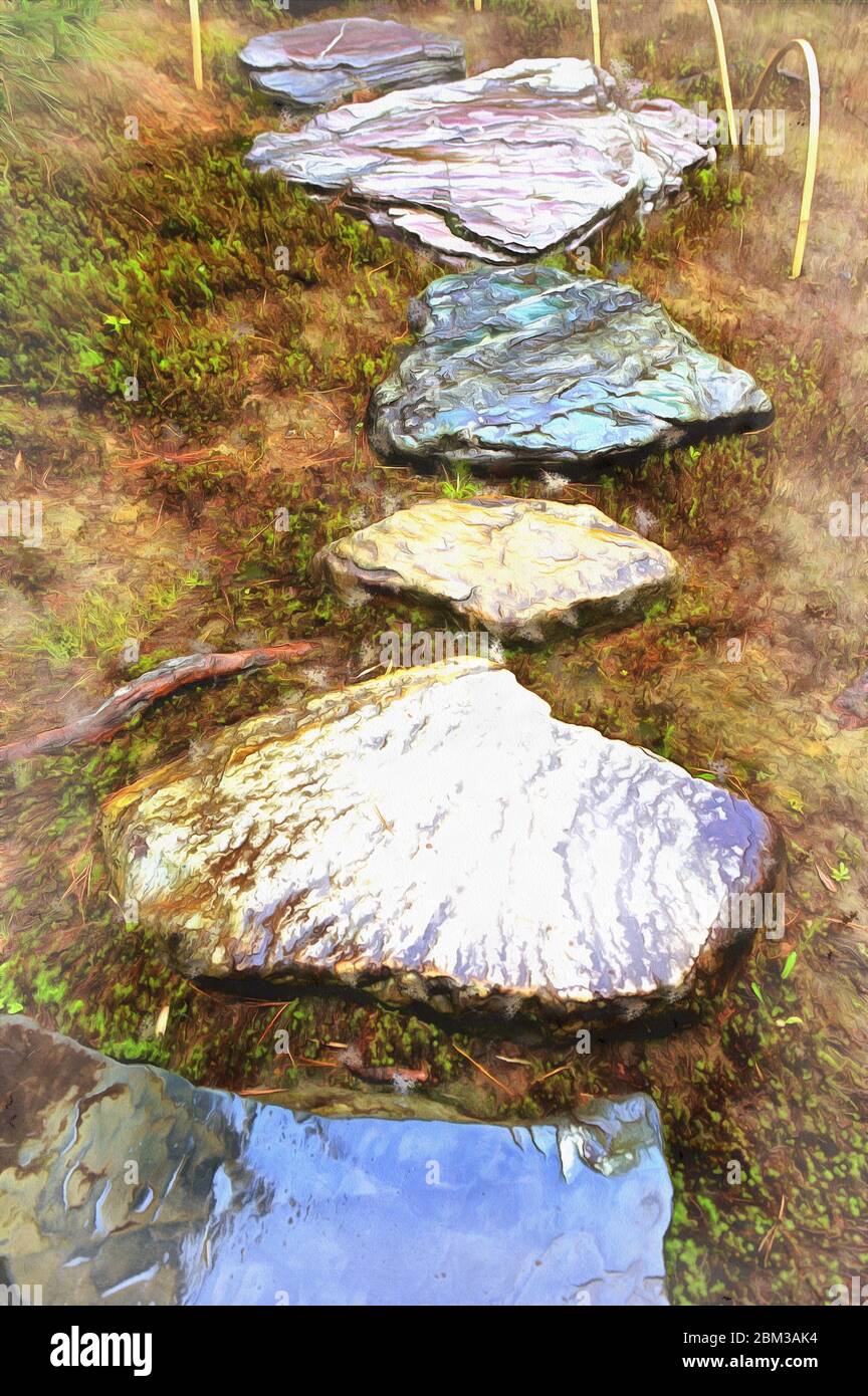 Stone path colorful painting looks like picture Stock Photo - Alamy