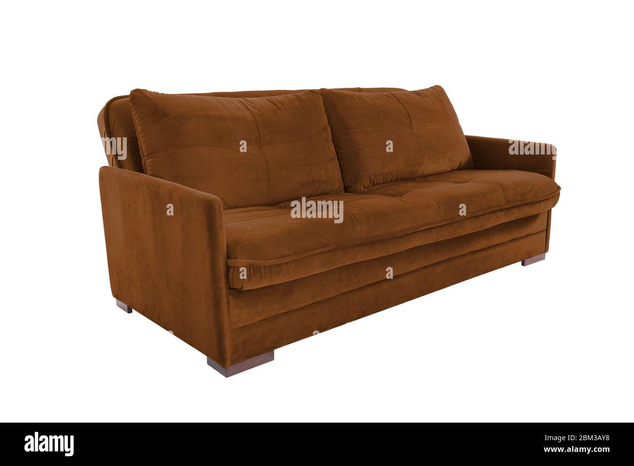 Three seats cozy brown fabric sofa isolated on white background Stock ...
