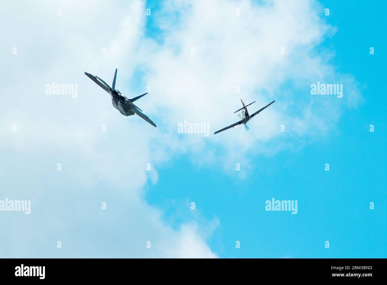 Two jets flying in the air close to each other at an airshow in Battle ...