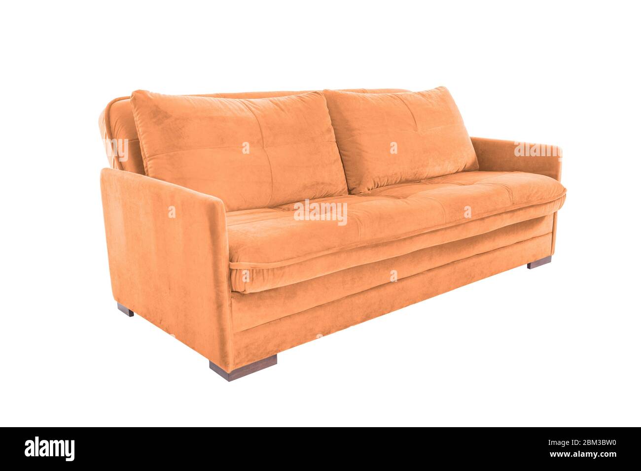 Three seats cozy brown fabric sofa isolated on white background Stock ...