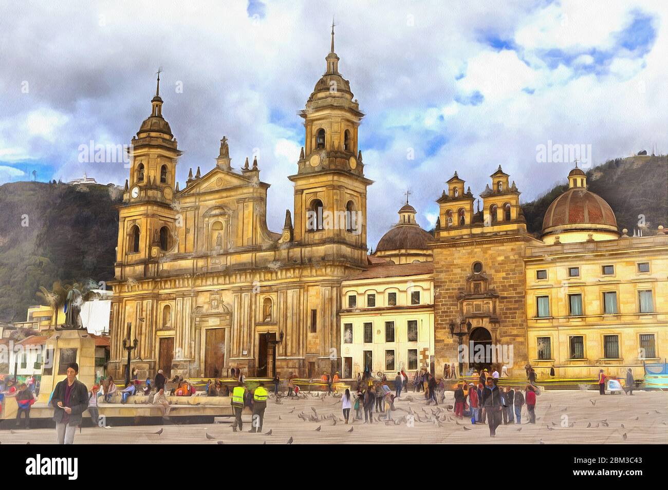 Beautiful cathedral view colorful painting looks like picture, Bogota ...