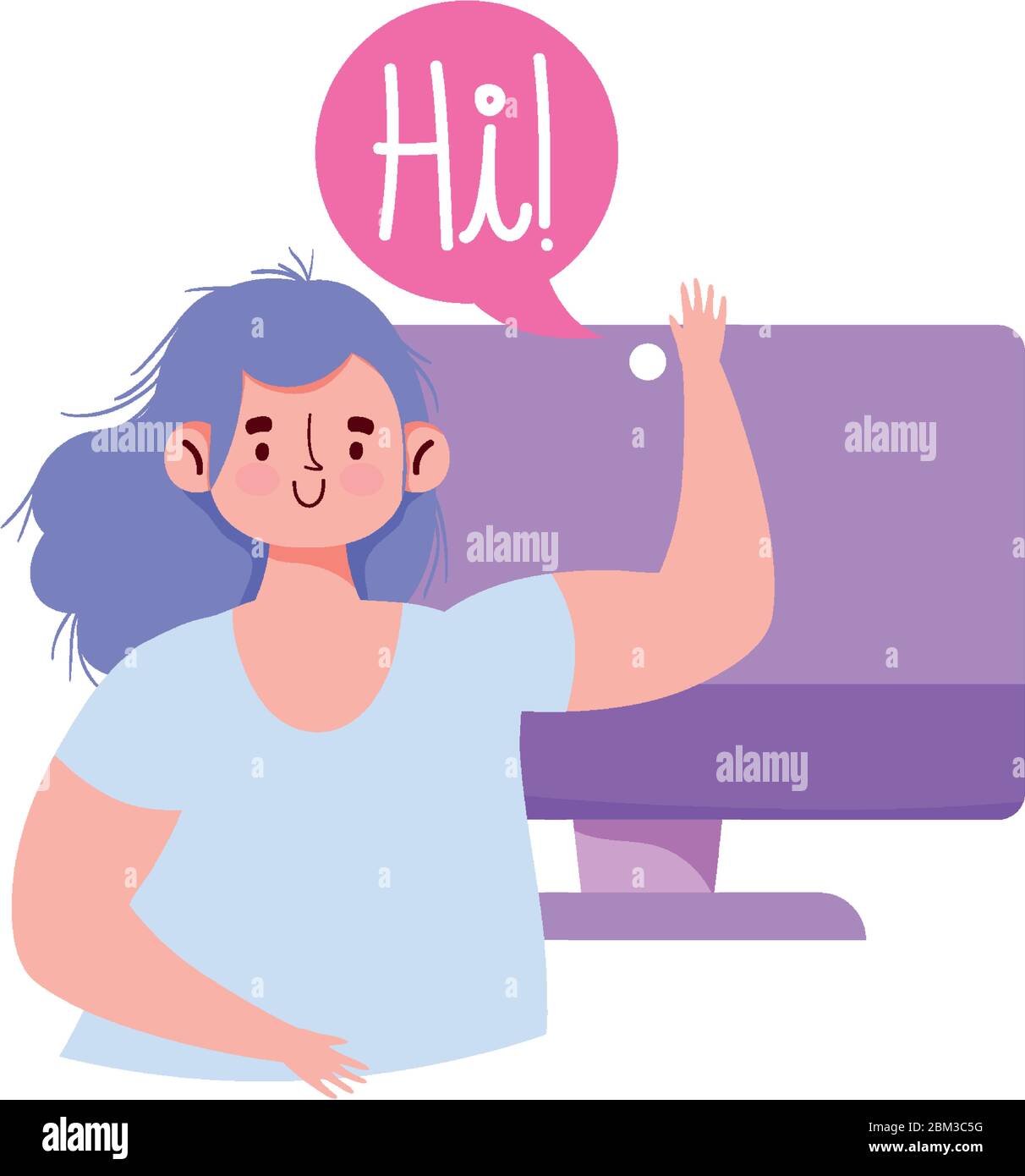 people communication and technology, young woman computer message ...